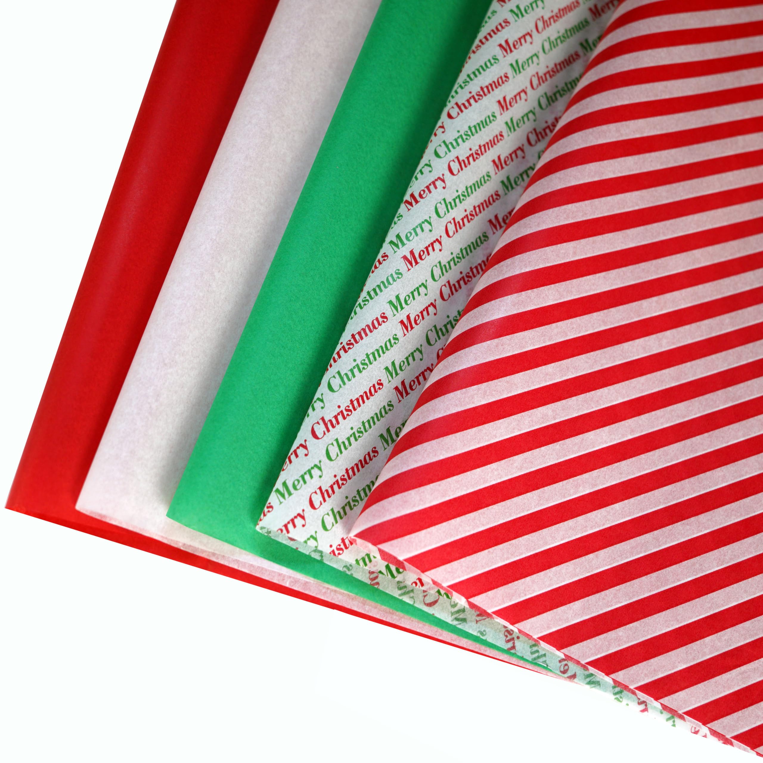 Bobobag 150 Sheets 20"X14" Christmas Tissue Paper for Gift Bags Party Decoration, Red, Green, White, Red Diagonal, Christmas Tree, Merry Christmas Wrapping Paper