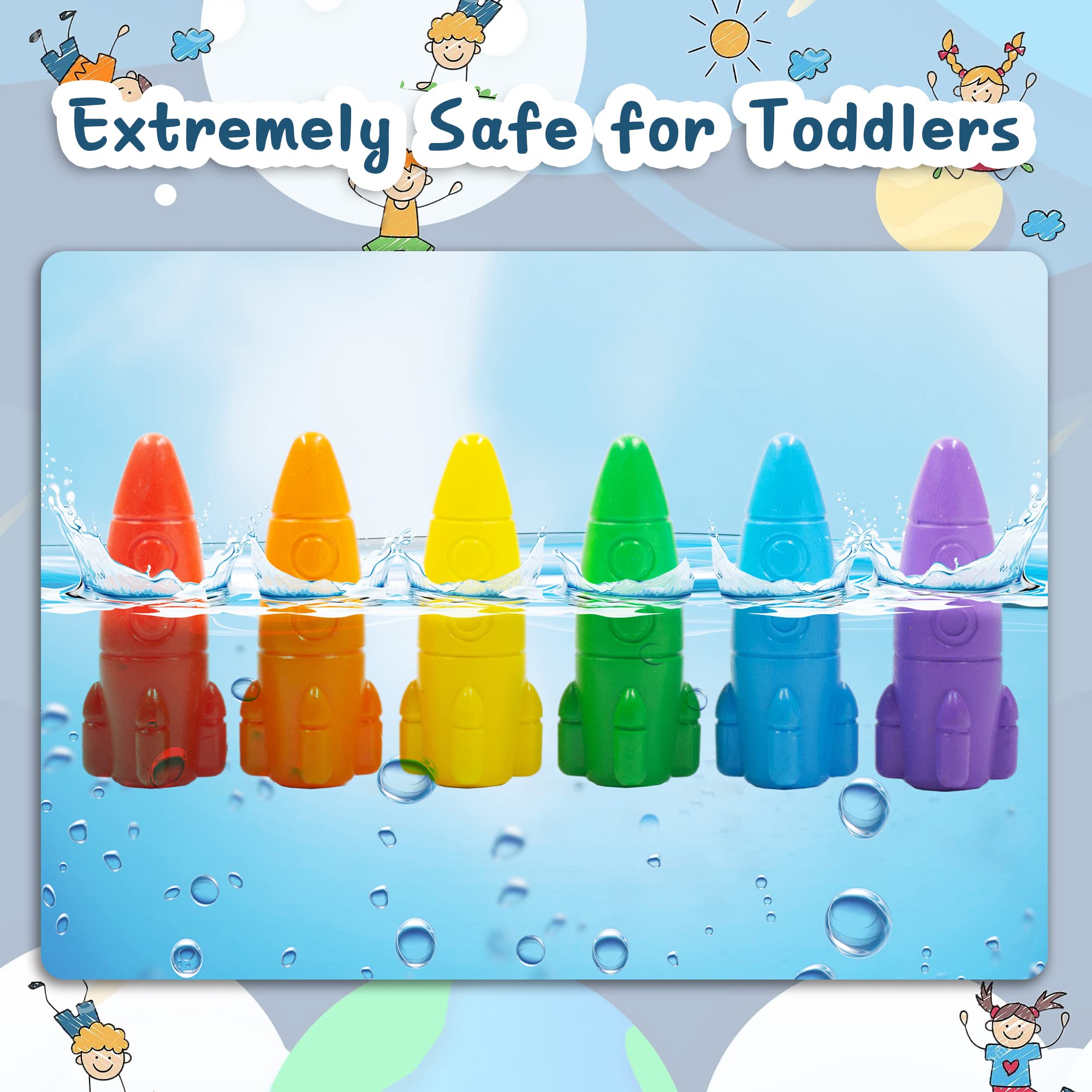 MASSRT 24 Colors Space Crayons for Toddlers Age 1-3, Non-toxic Mess Free Unbreakable Crayon Gifts, Easy to Hold Washable Crayons, Safe Coloring Gifts for Babies and Children