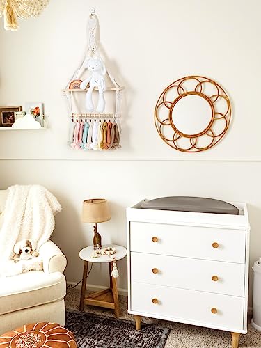 POVETIRE Macrame Hanging Shelves for Nursery for Nursery,Boho Baby Headband Holder Organizer Rope Decor Wall Hanging Decor for Toddler Girls Room