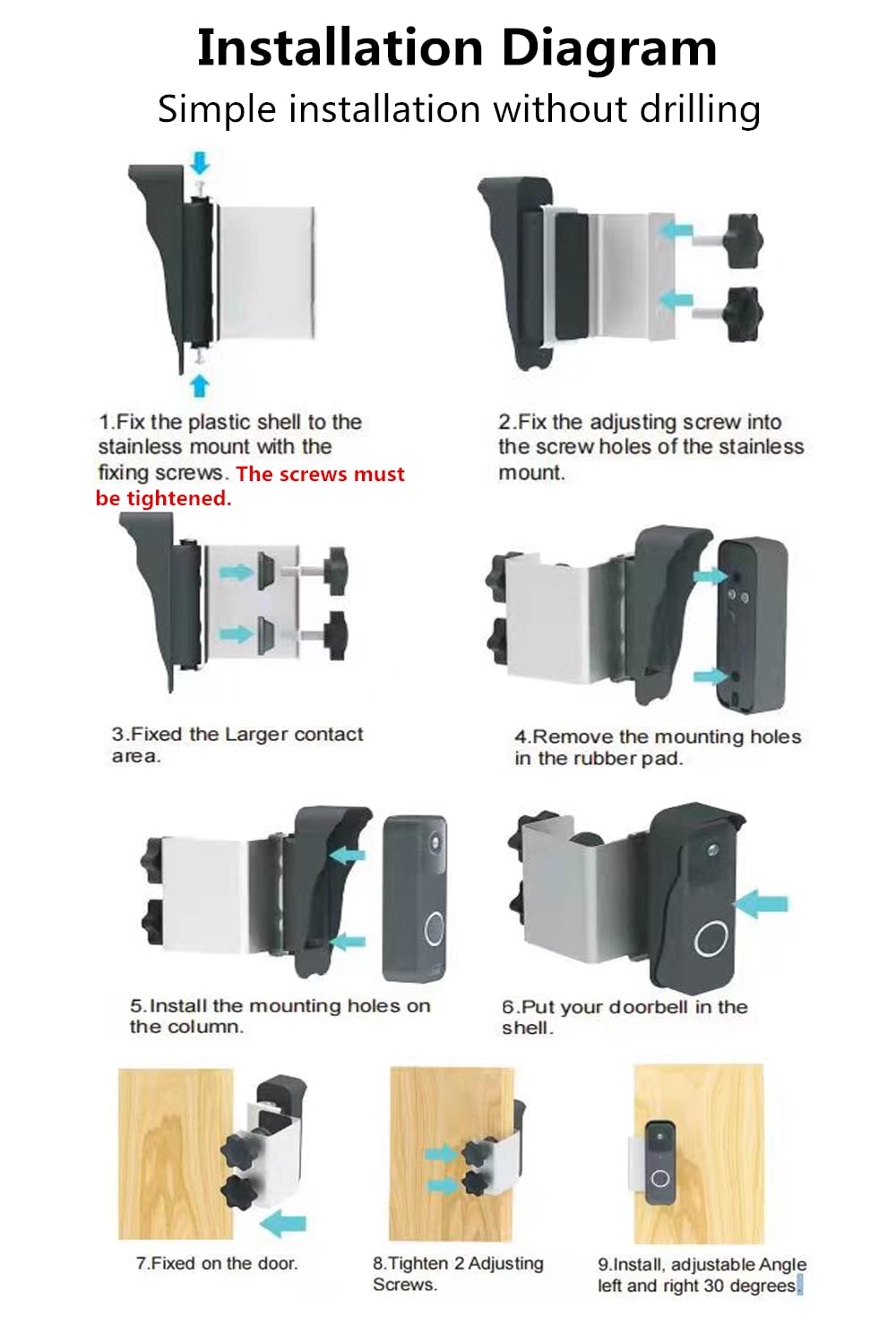 Blink Video Doorbell Mount, No Drill, Adjustable (up to 110 Degrees Tilt) Mounting Bracket for Blink Doorbell, Blink Doorbell Security System Accessories, Improve Viewing Angle, Black