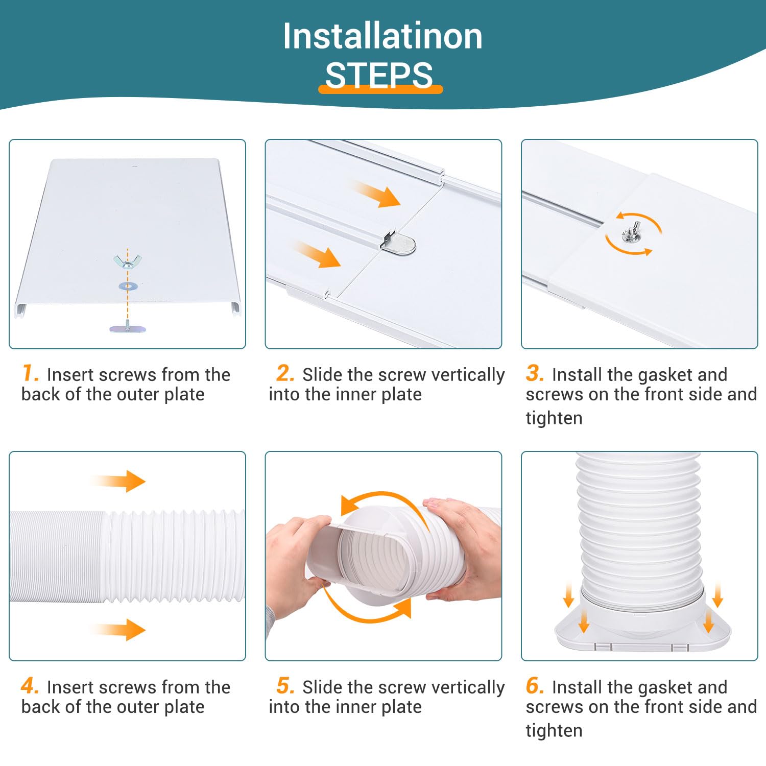 Brosyda Portable Air Conditioner Window Vent Kit with 5.9" AC Exhaust Hose & Coupler, Adjustable Portable AC Window Vent Kit, Upgraded Seamless Window Panel Kit for Sliding Windows