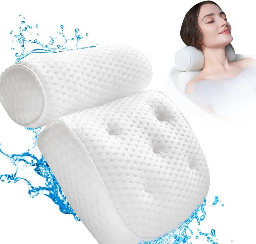 CAICFYIN Bathtub Pillow for Men and Women,Bath Pillows for Tub with 4D Waterproof Air Mesh Material Technology and 7 Non Slip Suction Cups,Bath Pillows for Tub Neck and Back Support