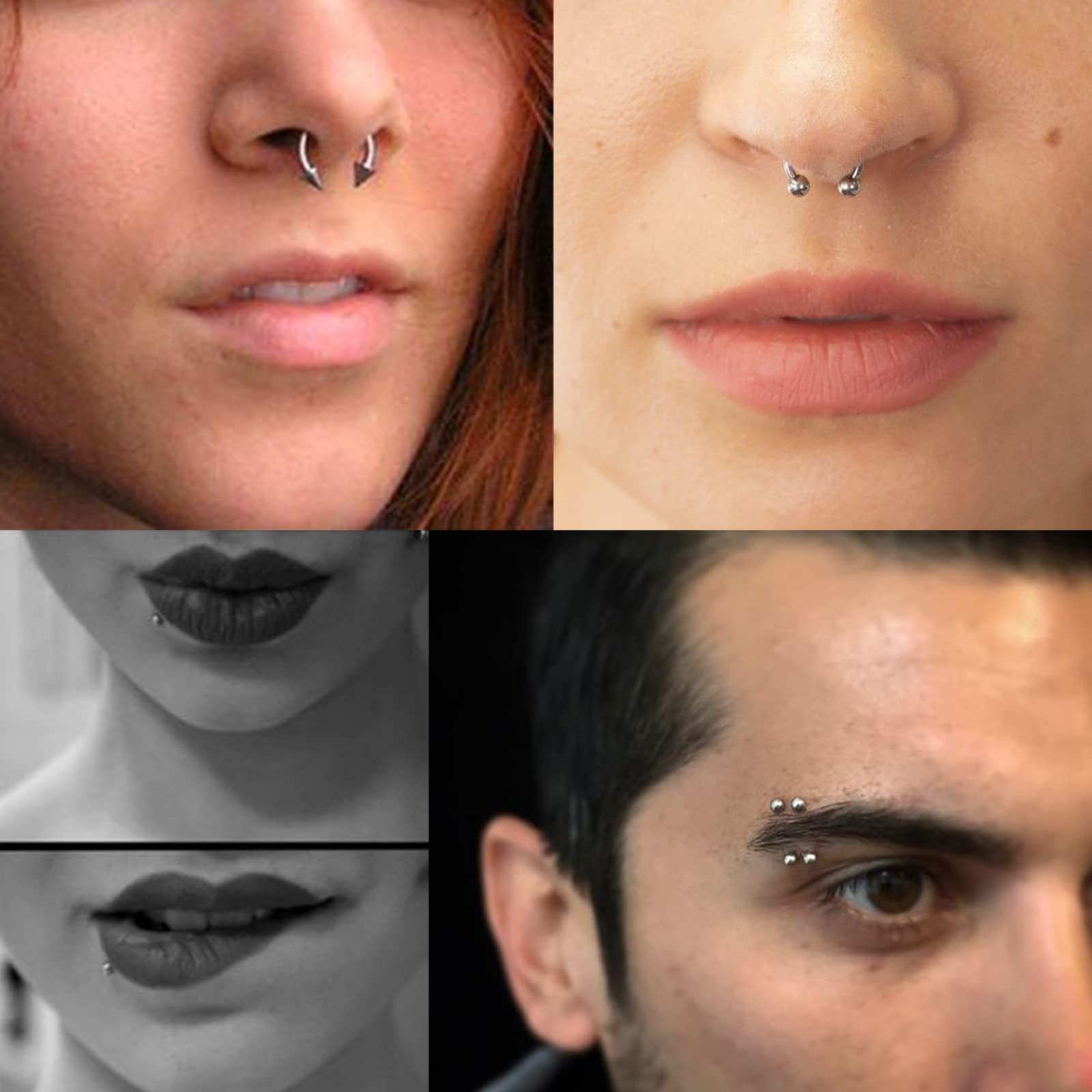 BLISI 8PCS 16G Implant Grade Titanium Silver Curved Barbell Eyebrow Piercing Rings Vertical Labret Lip Jewelry Rook Piercings 6mm/8mm/10mm/12mm Body Piercing Jewelry