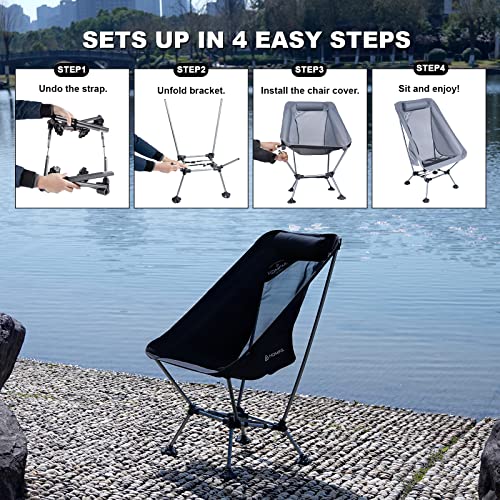 HITORHIKE Camping Chair with Nylon Mesh and Comfortable Headrest Ultralight High Back Folding Portable Compact for Camping, Hiking, Backpacking, Picnic, Festival, Family Road Trip (Grey)
