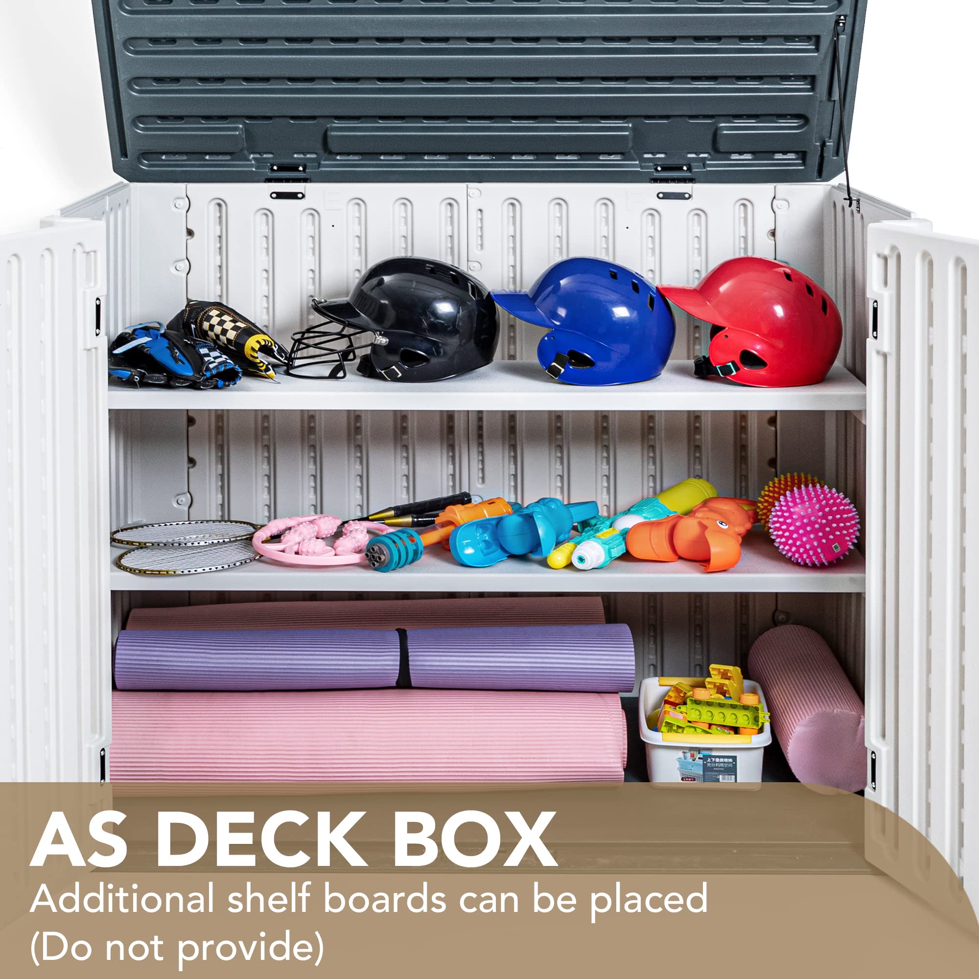 Devoko Resin Outdoor Storage Shed 28 Cu Ft Horizontal Outdoor Storage Cabinet Waterproof Patio Tools Storage Box for Pool Toys, Sofa Cushion, Lawn Mower and Garbage Cans