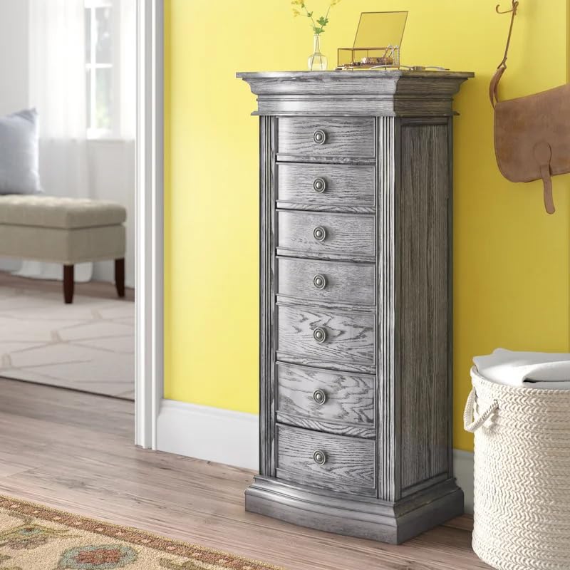 HIVES&HONEY Luke Wood Jewelry Cabinet Armoire Storage Box Chest Stand Organizer Necklace Holder in Smoke Grey