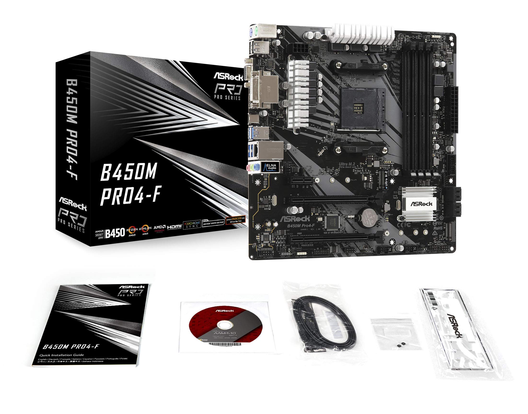 ASRock B450M PRO4-F Socket AM4/ AMD Promontory B450/ DDR4/ Quad CrossFireX/ SATA3&USB3.1/ M.2/ A&GbE/MicroATX Motherboard