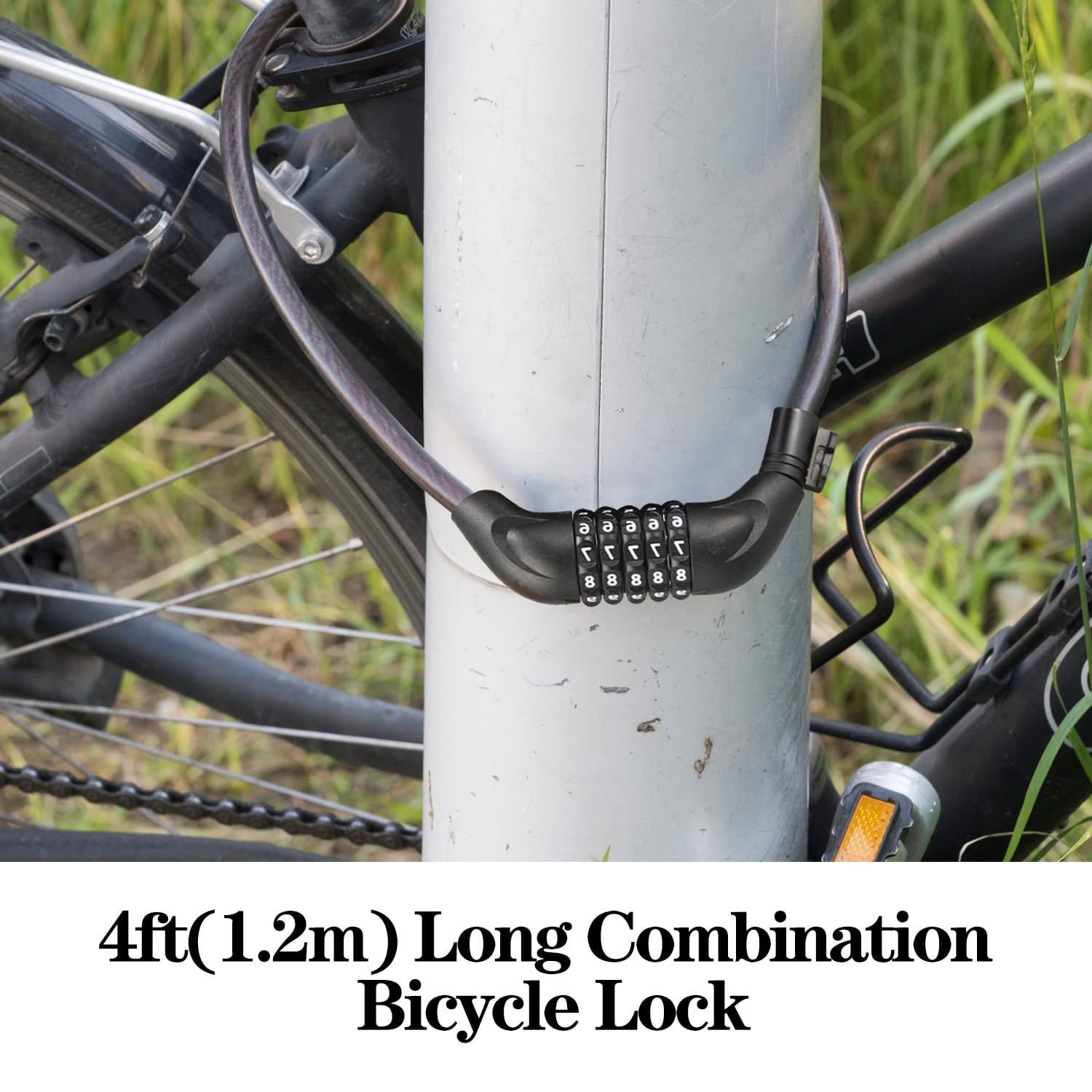 Bike Lock Cable, 1/2/4pcs 4ft Combination Bicycle Lock with Mounting Bracket, High Security 5 Digit Resettable Coiling Bicycle Lock, 5 Colors Anti Theft Cable Locks for Bike(1pcs, Black)