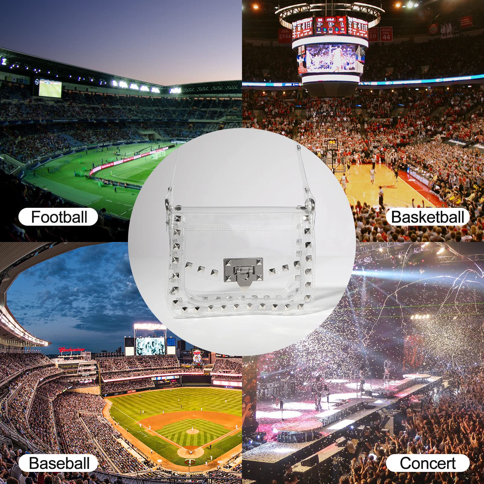NEW RUICHENG Clear Purse for Women, Clear Crossbody Bag, handbag, shoulder bag with silver chain strap PGA stadium certification bag(silver)