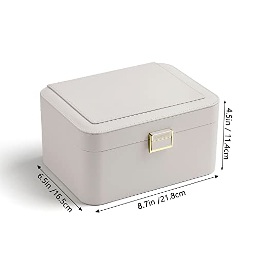 KAMIER Jewelry Organizer,2 Layer Jewelry Organizer Box for Earrings Bracelets Rings Necklaces,Luxury Leather & Soft Velvet Lined,Gift Box Packaging,Gray