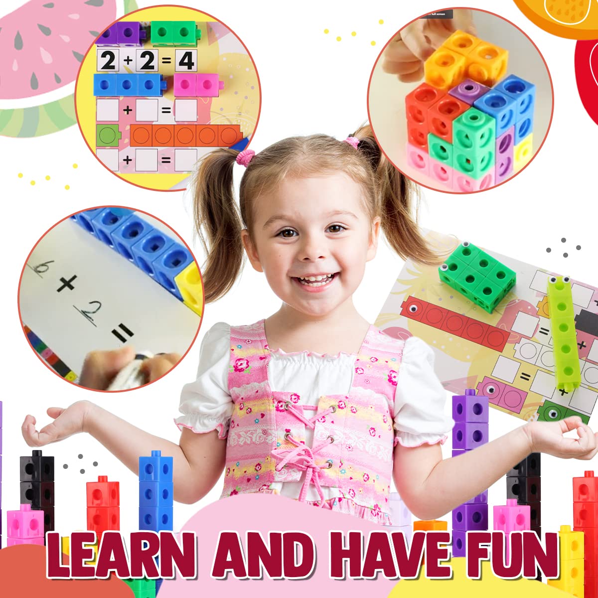 Math Number Blocks STEM Cubes Manipulatives Cubes - 100Pcs+ Math Games for Kids 6-8 Toys Number Blocks STEM Toy Supplies Construction Toy Gift for Preschool Kindergarten Learning Abacus Building