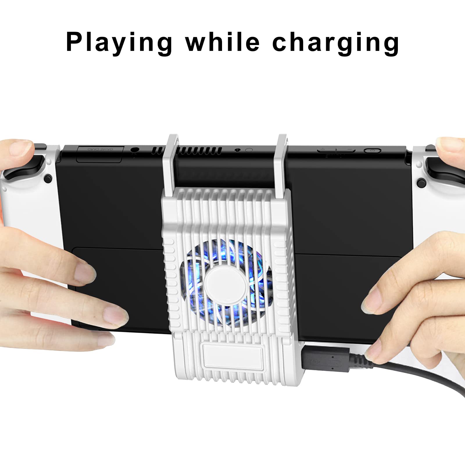 Bionodr Charger Dock for Switch OLED and Switch Lite, Portable Charging Stand Cooling Station with Cooling Fan and Kickstand for Switch and Switch Lite Accessories (White), 11.5x7x3.7CM (DSS-93)
