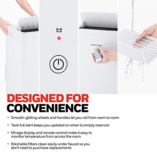 Honeywell 14,500 BTU / 101 Pint Portable Air Conditioner and Dehumidifier, Cools Rooms Up to 700 Sq. Ft., (White)
