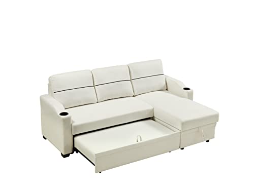 Convertible Sectional Sofa, Modern Linen 3-seat Sofas Reversible Couch with Storage Chaise L-Shaped Couch for Small Space, Living Room, Apartment, Office (Beige)