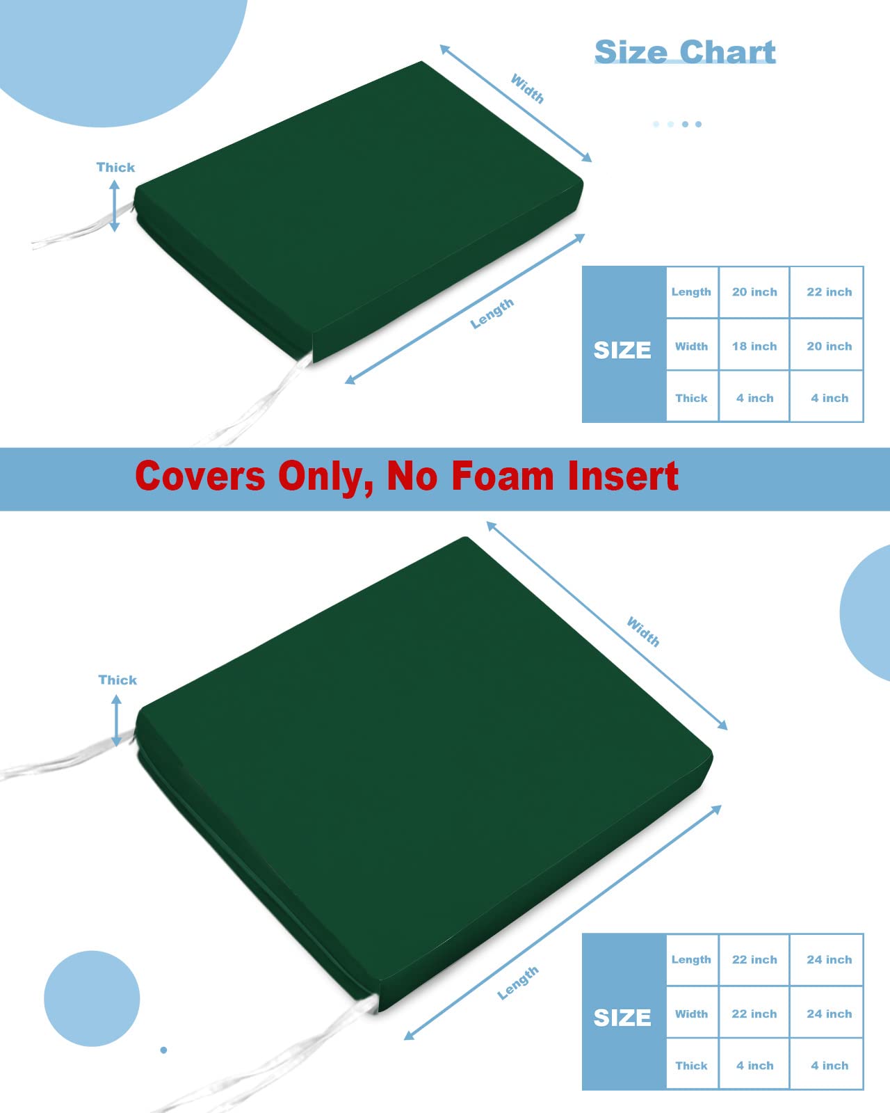 Outdoor Cushion Cover,Modern Minimalism Hunter Green Waterproof Patio Seat Cushion Replacement Covers,St Patricks Olive Green Furniture Protector Slipcovers for Couch Sofa Chair,20''x18''x2pcs