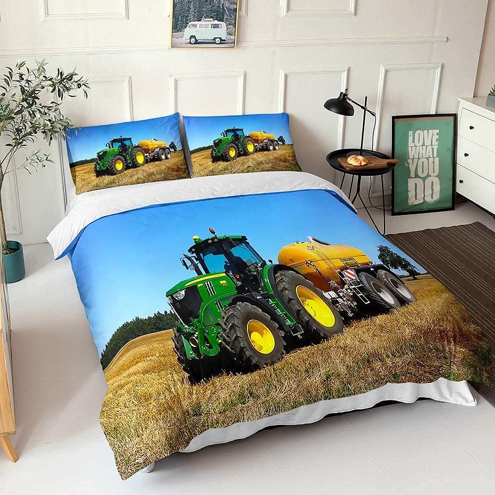 lmqsdhh Farm Tractor Bedding Set, Harvesting Tractor Truck Bed Set 1 Duvet Cover and 2 Pillowcases for Kids Boys Teens Microfiber Decorative -King