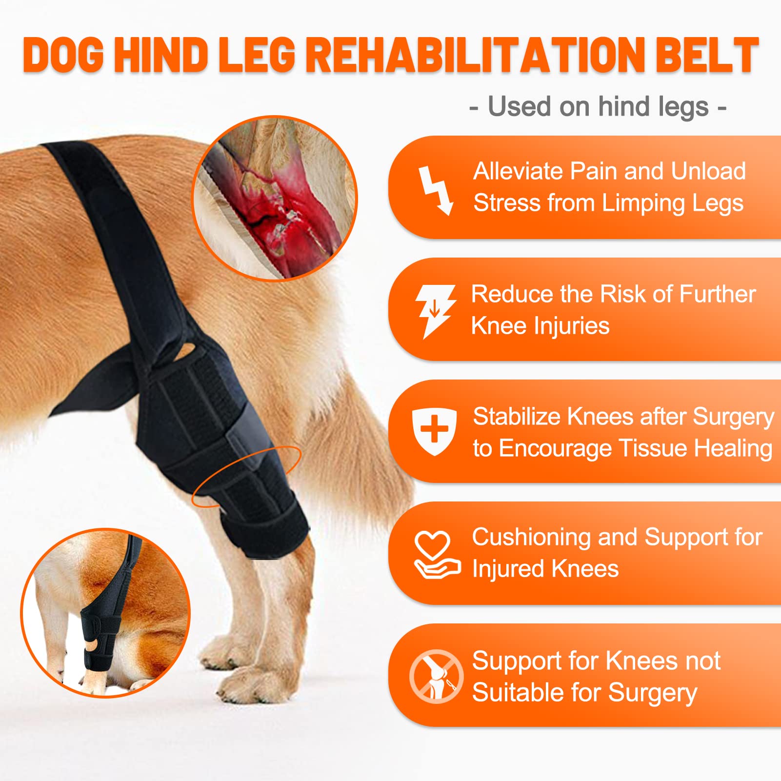 Dog Knee Brace for Torn Acl Hind Leg, Dog Leg Brace with Harness and Connection Belt, Support for Knee Cap Dislocation, Arthritis, Torn ACL Hind Leg (S(Thigh Girth 4.7″-8.9″, Leg Height 2″-6.9″))