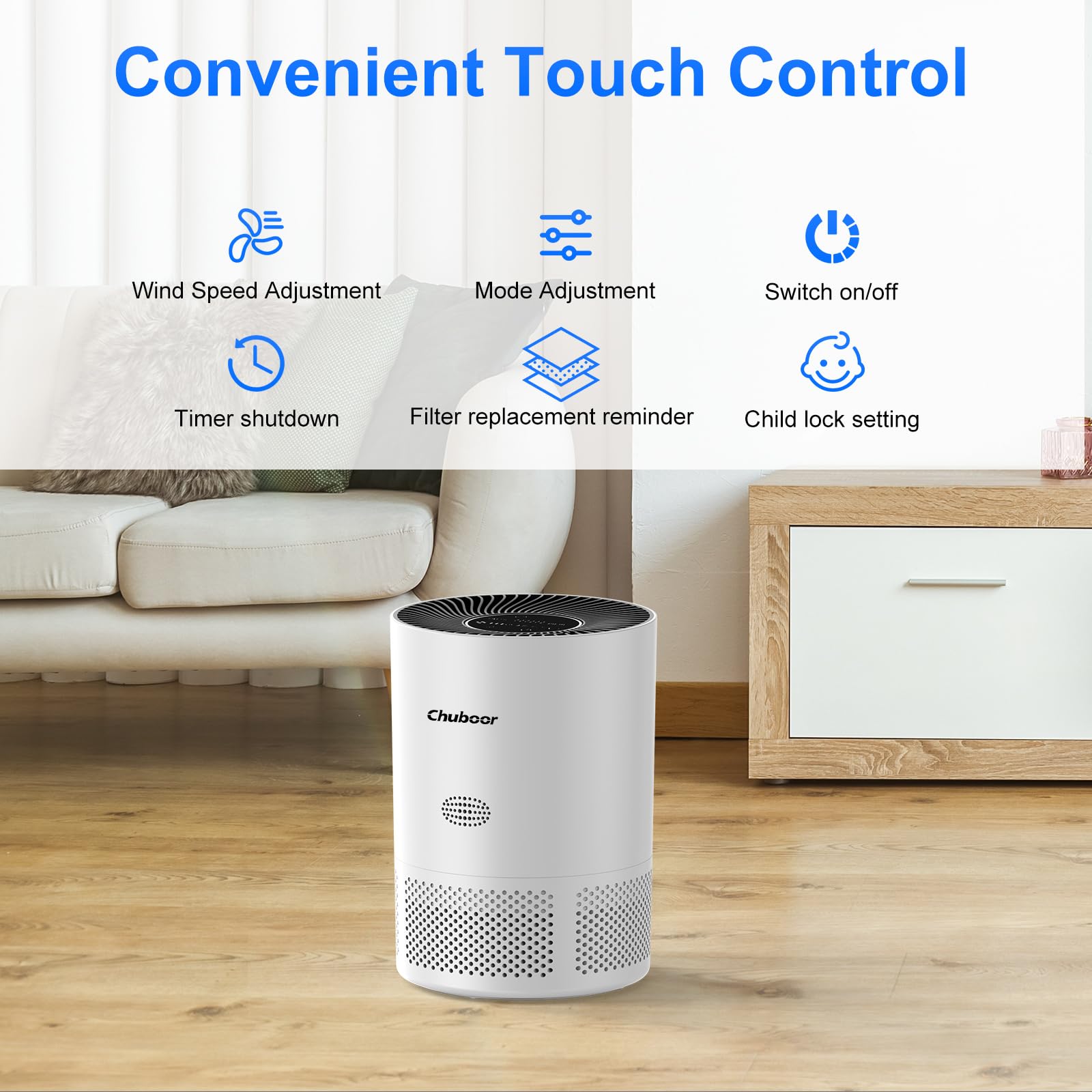 Chuboor Air Purifiers for Home Large Rooms up to 1200ft², H13 True HEPA Air Purifiers for Bedroom Dorm Room Pets with Timer, Air Purifier Cleaner for Dust,Smoke,Odor,Dander,Pollen
