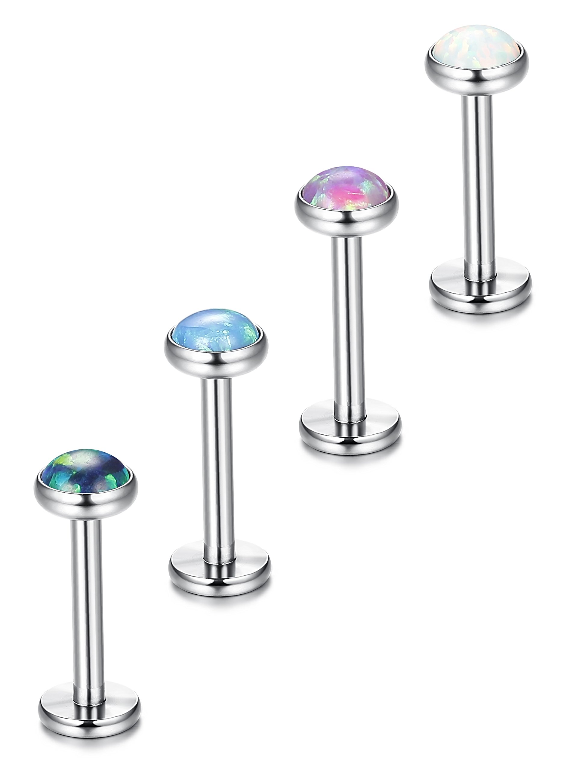 Besteel 4PCS 16G Stainless Steel Created-opal Monroe Piercing Jewelry for Men Women Labret Rings Lip Tragus Piercing 6mm