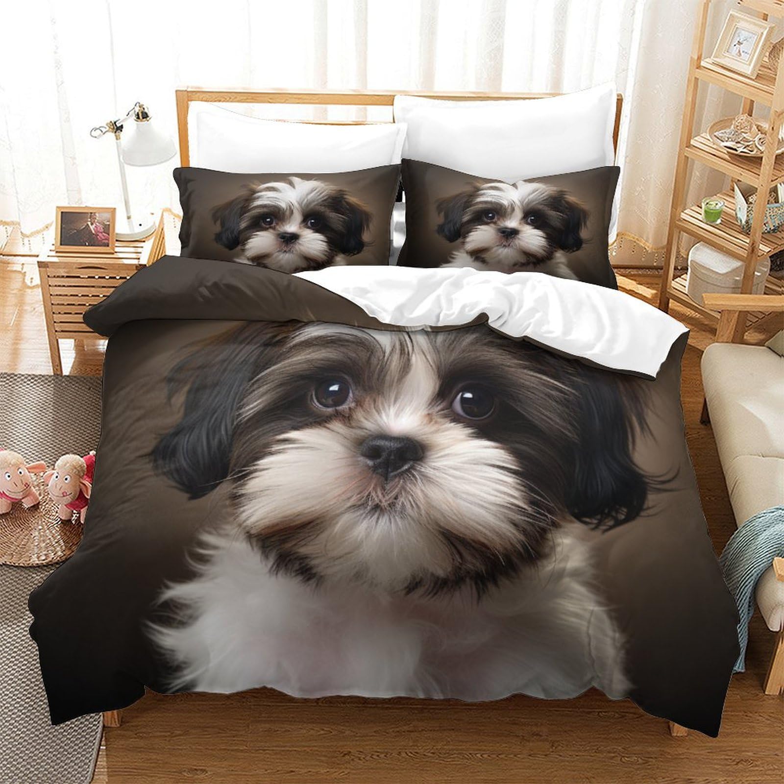 EVMILA Cute Puppy Comforter Covers Duvet Cover Quilt Cover for Boys Girls 3D Printed Dogs Bedding Set with Zipper Closure Soft Microfiber with Pillow Cases 3 Pieces Queen(228x228cm)