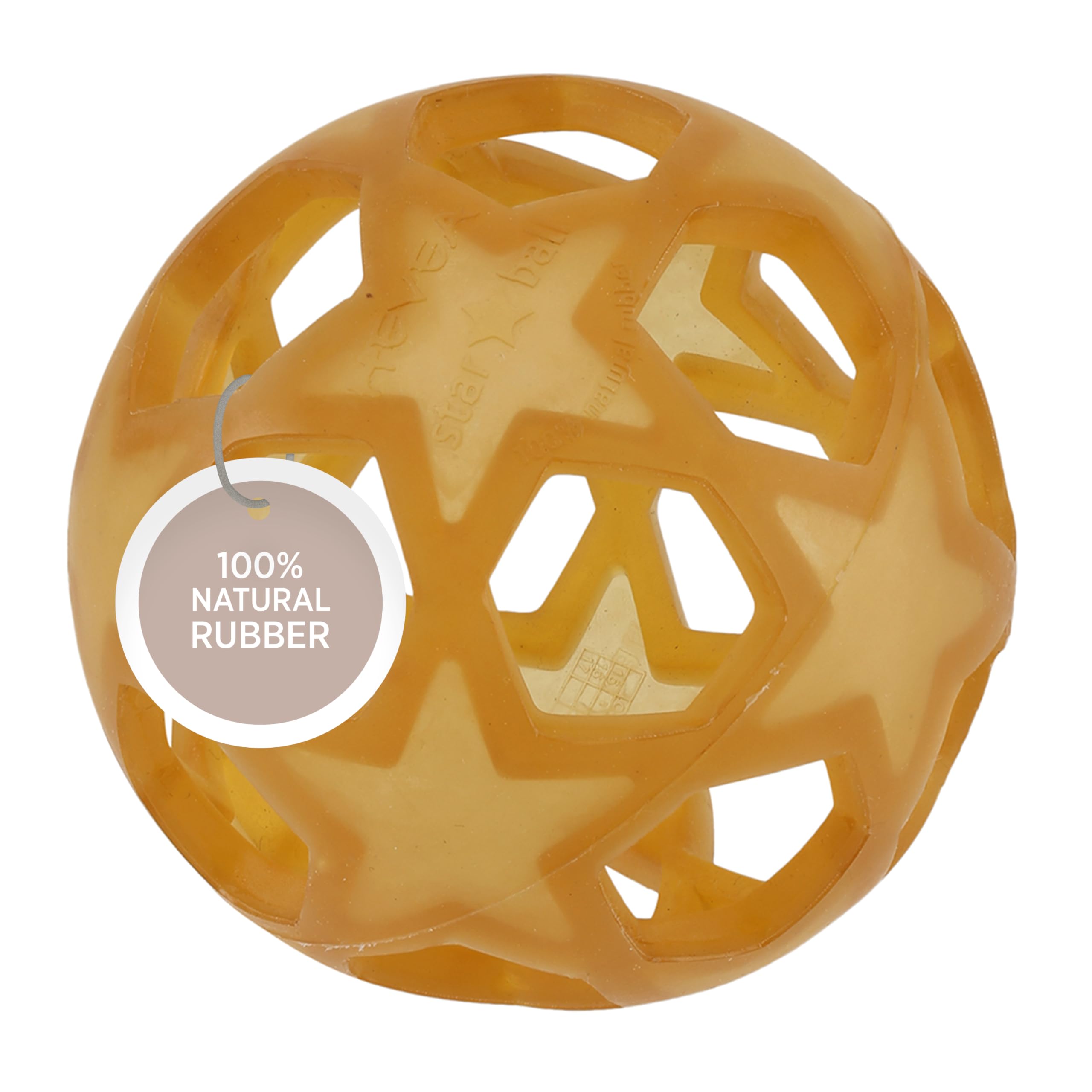 HEVEA Star Activity Ball Toy Made from 100% Upcycled Natural Rubber - Soft and Easy to Hold Baby Ball for Ages +4 Months - Plant Based, Plastic-Free, BPA-Free (Natural)