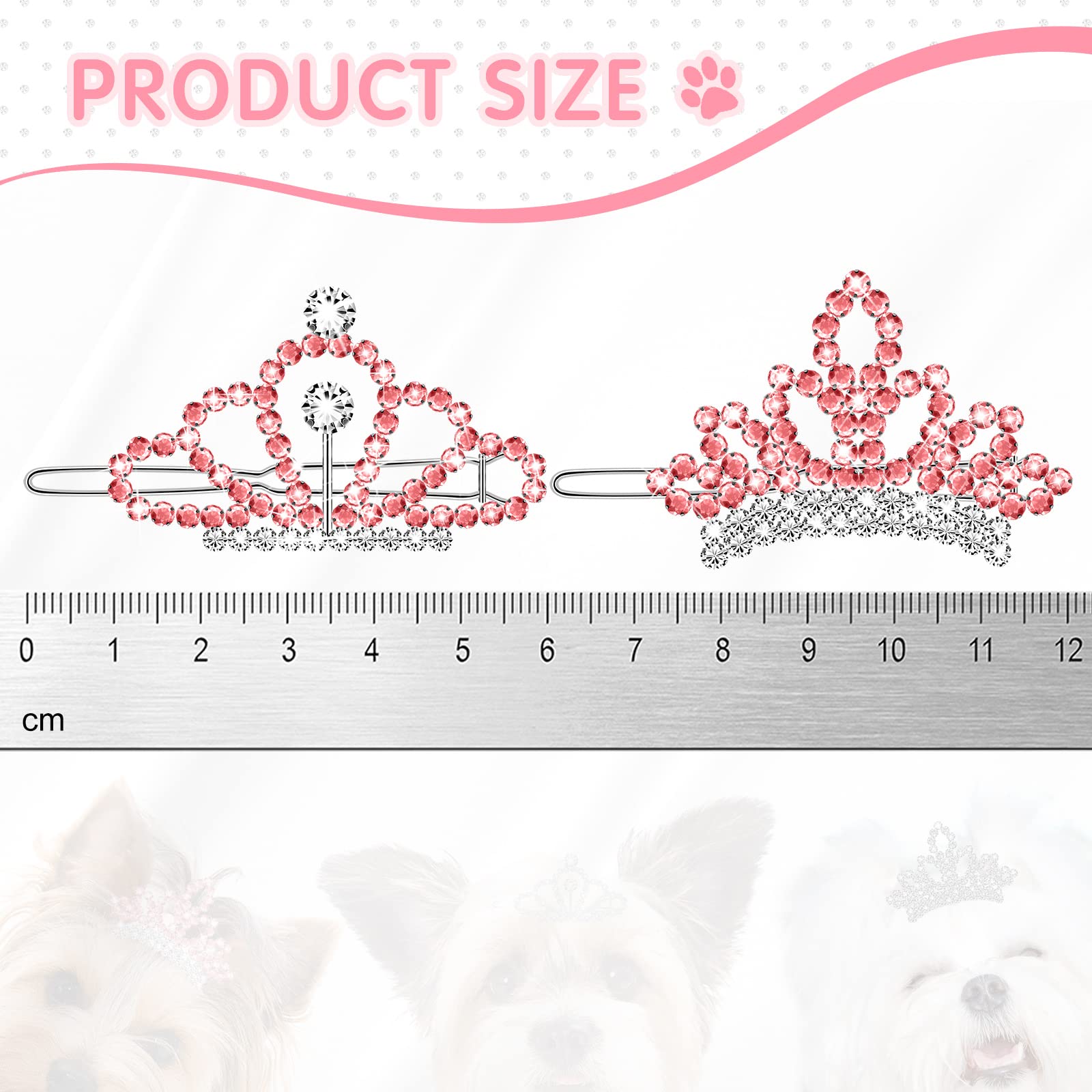 MTLEE Crystal Rhinestone Hair Accessories - 2 Tiara Clips for Dogs, Girls and Pet Grooming Costumes (Pink)