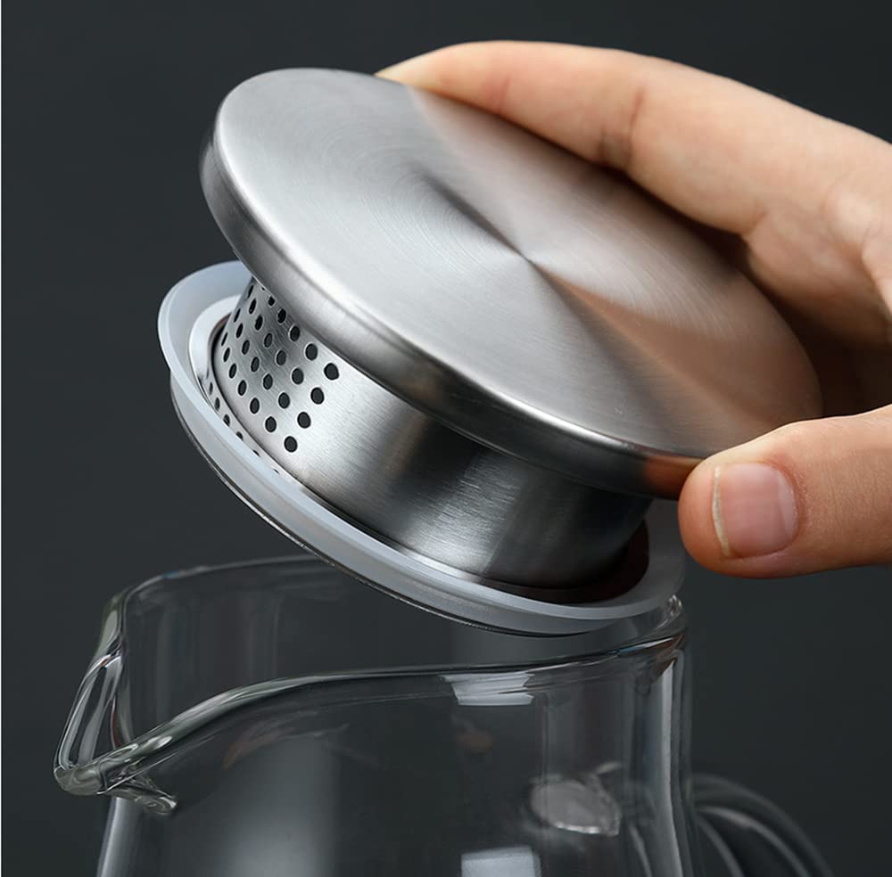 HONGYUNoH 2pcs Stainless Steel Glass Water Pitcher Lids Anti-Dust Splash Resistant Stoppers Covers with Drain for Beverage Carafe Pouring