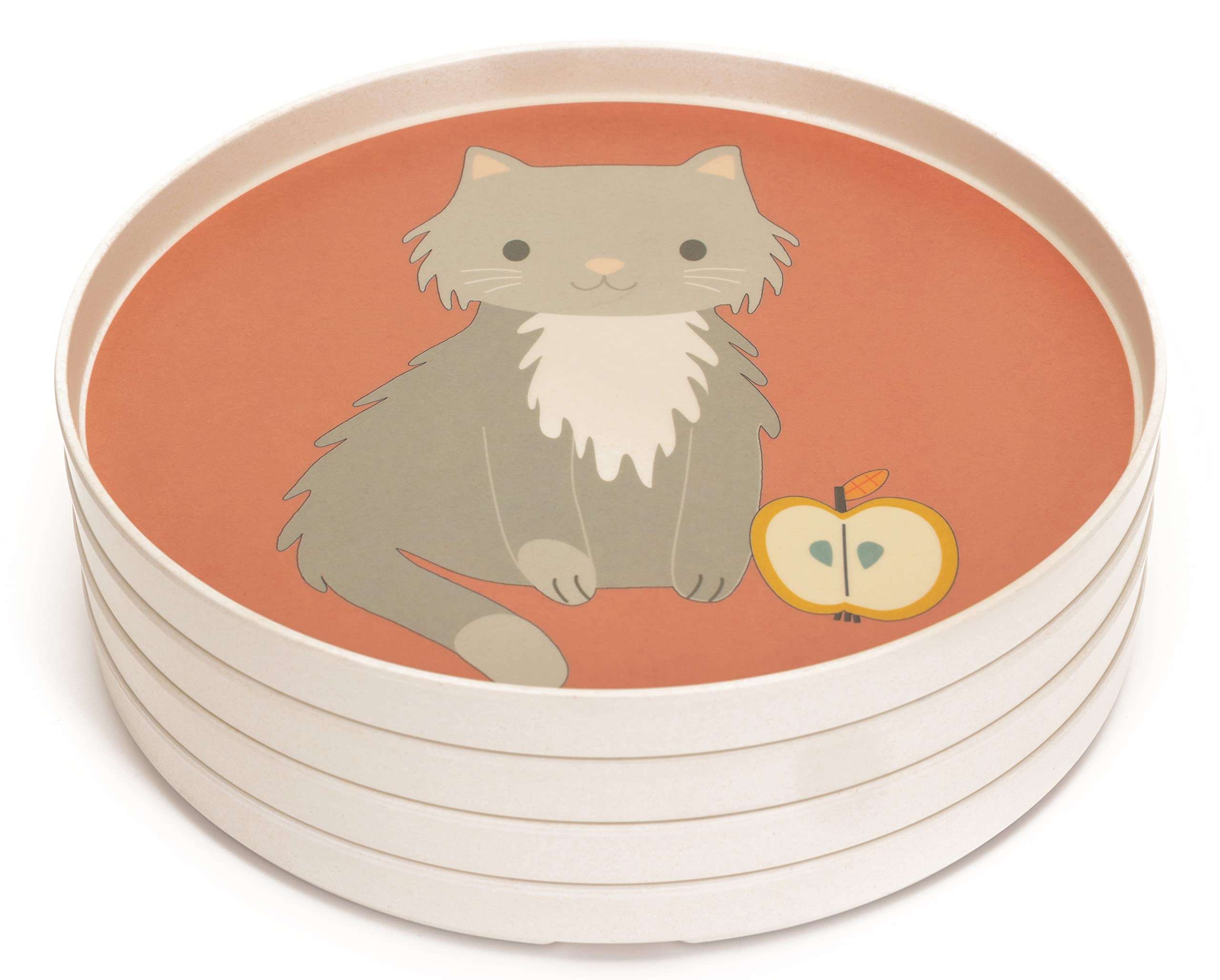 Brynn + Bear Upgrade Your Child's Dining Experience, Slide-Resistant Bamboo Plates, Expertly Crafted for Ages 3+ Dishwasher Safe and Durable | Cutie Cats