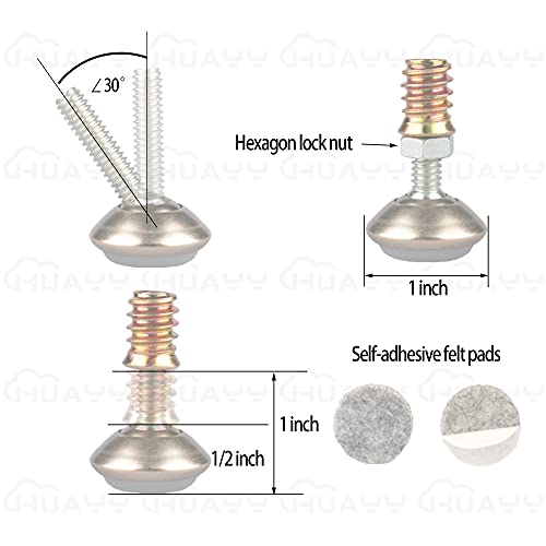 HUAYY Furniture Levelers Swivel Feet,Angle Height Adjustable(1/4-20 Nut Inserts Kits-8 Sets),Heavy Duty Leveling Legs for Table Chairs Cabinets Sofa,with High-Density Self-Adhesive Felt Pads
