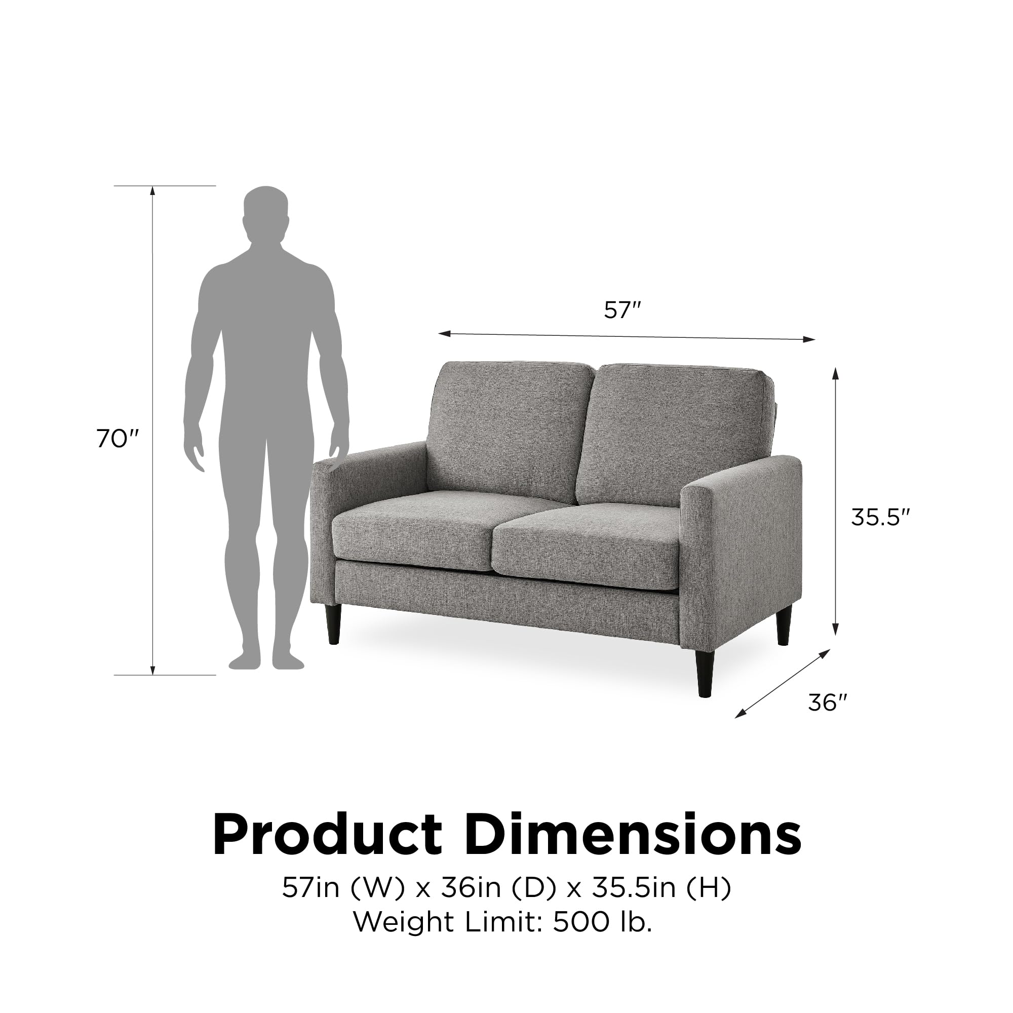 Dorel Living DHP Dorel Living Beckie Loveseat, Gray Love Seats