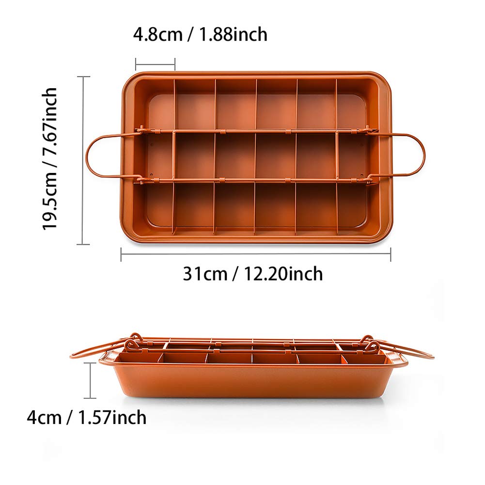 Brownie Pan with Dividers Baking Tray All Edges-Only - Bite Size Baking Steel Corner Brownies Pan with Cutter, Makes 18 Pre-cut Brownies Perfect All at Once