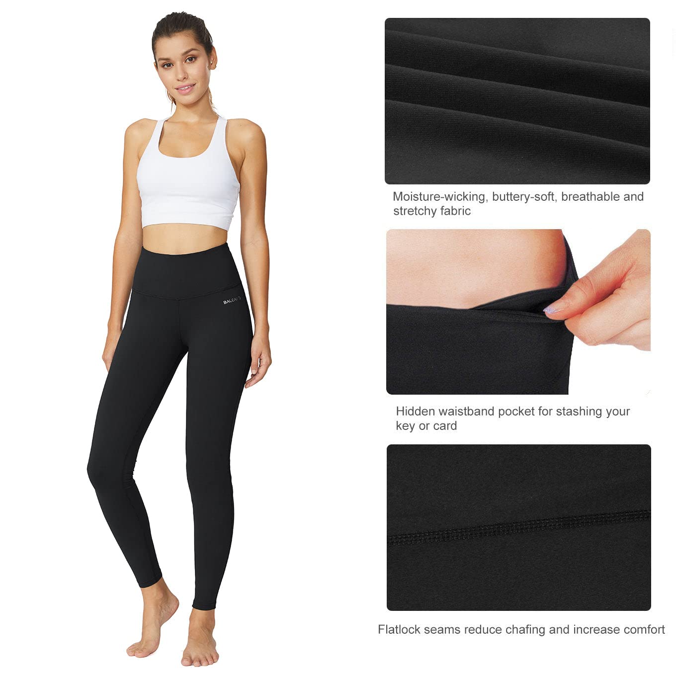 BALEAF Leggings for Women with Pockets Tummy Control Compression Workout Athletic Running High Waisted Yoga Pants 25'' Green L
