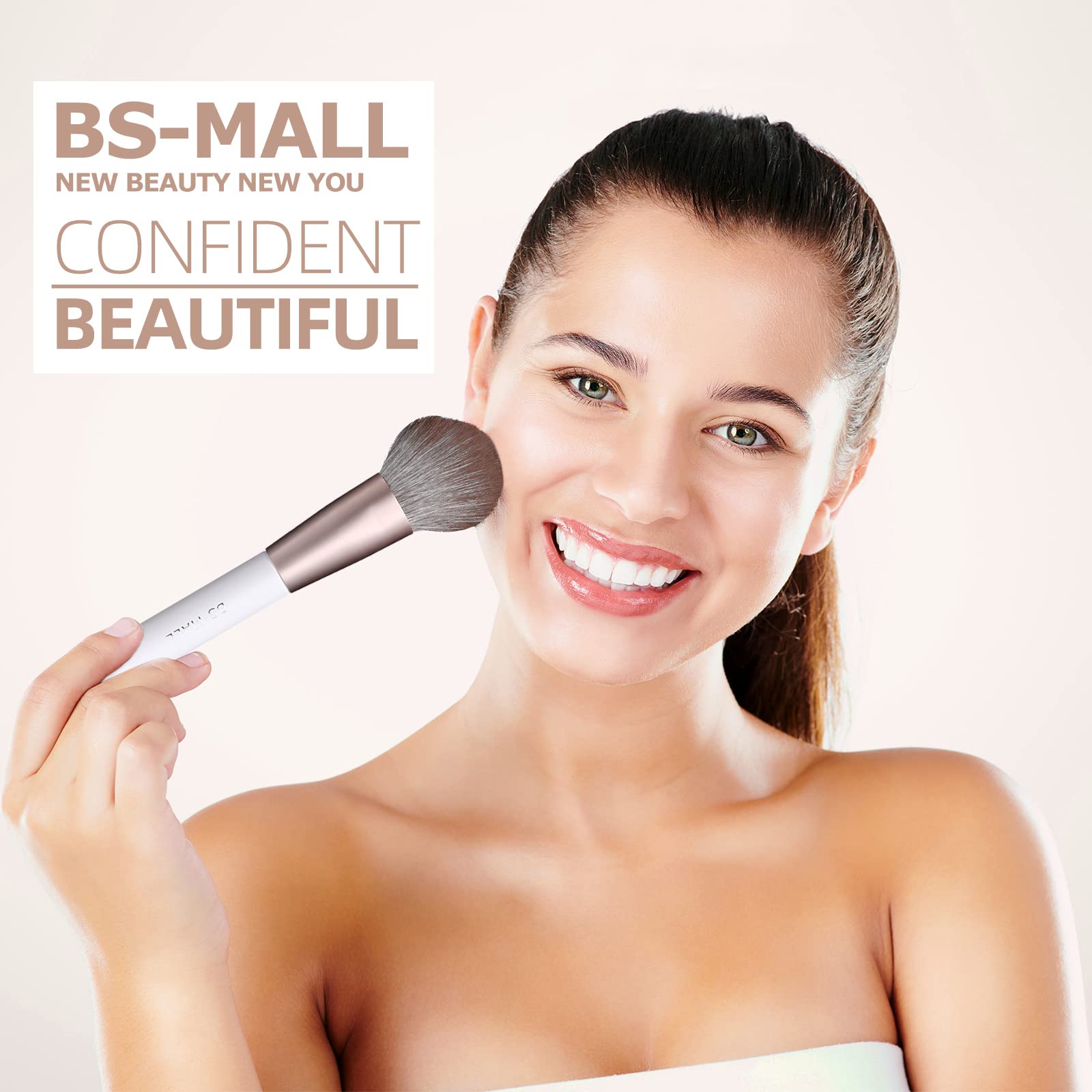 BS-MALL Makeup Brushes18 Pcs Premium Synthetic Powder Foundation Blush Contour Concealers Lip Brushes with Brush Holder Package for Gift （White)