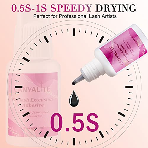 Canvalite Eyelash Glue for Lash Extensions 0.17oz, Extra Strong Lash Glue 0.5 Sec Dry Time, 6-8 Weeks Retention Lash Adhesive Black Latex-Free Eyelash Extension Glue for Professional Salon Use