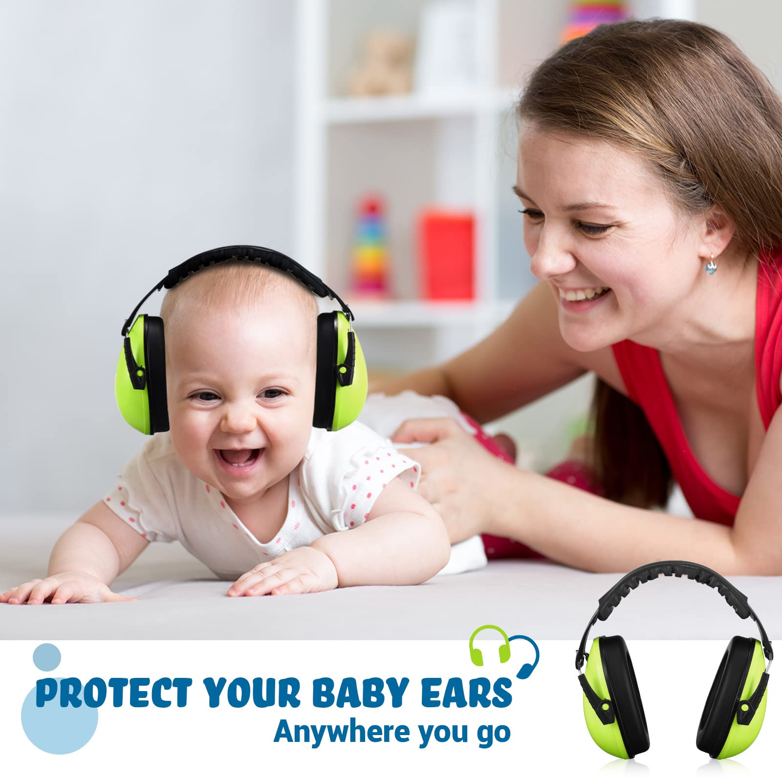 Chumia 2 Pcs Kids Ear Protection Noise Reduction Earmuff Adjustable Hearing Protection Earmuffs Kids Toddler(Blue, Green)