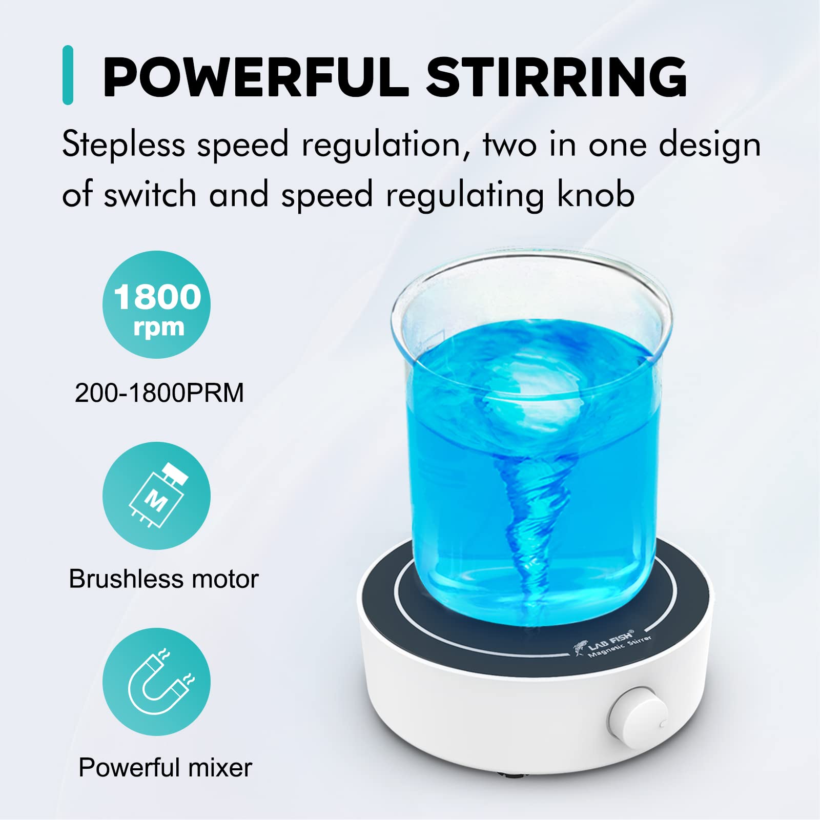 LAB FISH Laboratory Magnetic Stirrer 1800PRM Magnetic Mixer Max Stirring 3000ml Capacity Stir Plate with Stir Bar Egg for Lab and Homebrew