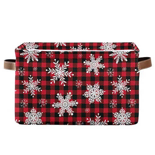 Storage Basket Cube Red Snowflake Christmas Plaid Large Collapsible Toys Storage Box Bin Laundry Organizer for Closet Shelf Nursery Kids Bedroom,15x11x9.5 in,1 Pack