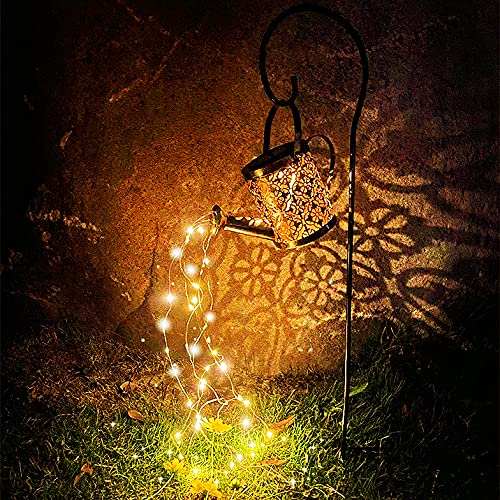 WWahuayuan 7.9Inch Watering Can Lights Solar Powered, Garden Solar Lantern Waterproof, Outdoor Hanging Lamp with Light String for Lawn Patio Yard Pathway Decor