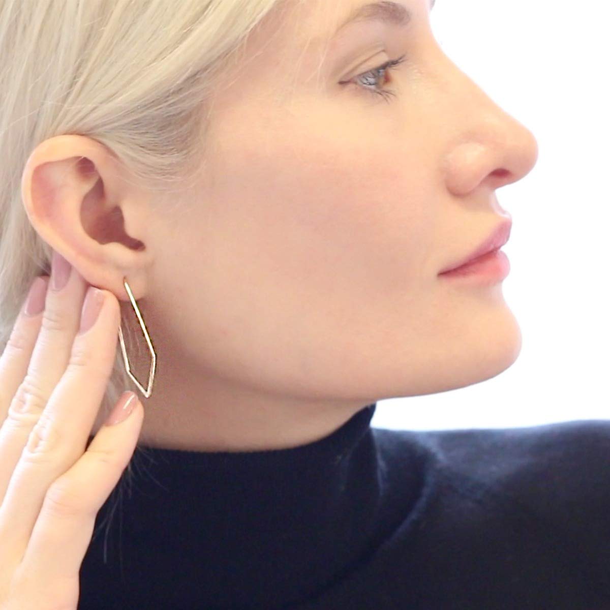 Humble Chic Geometric Chevron Threader Hoop Earrings - Lightweight Cutout Thin Wire Drop Dangles, 18K Yellow - 1.5 inch