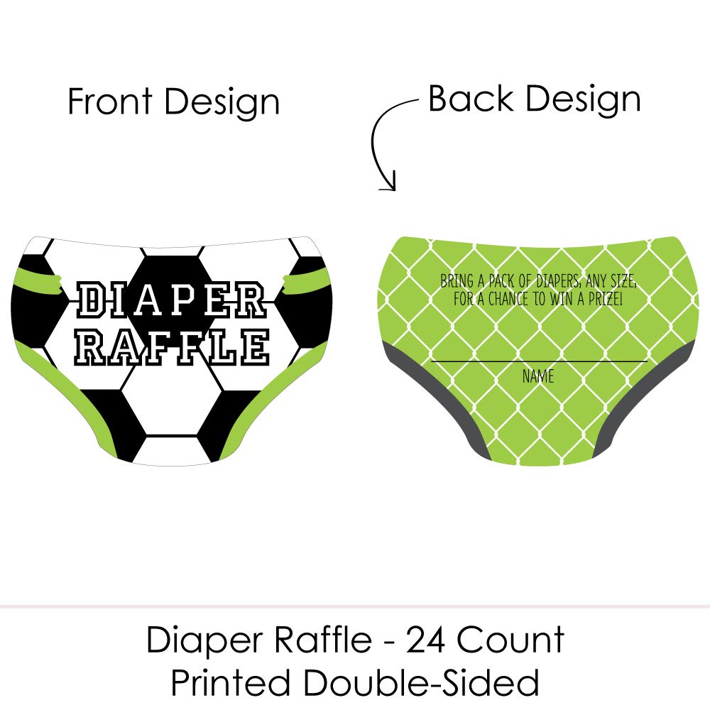Big Dot of Happiness Goaaal - Soccer - Diaper Shaped Raffle Ticket Inserts - Baby Shower Activities - Diaper Raffle Game - Set of 24
