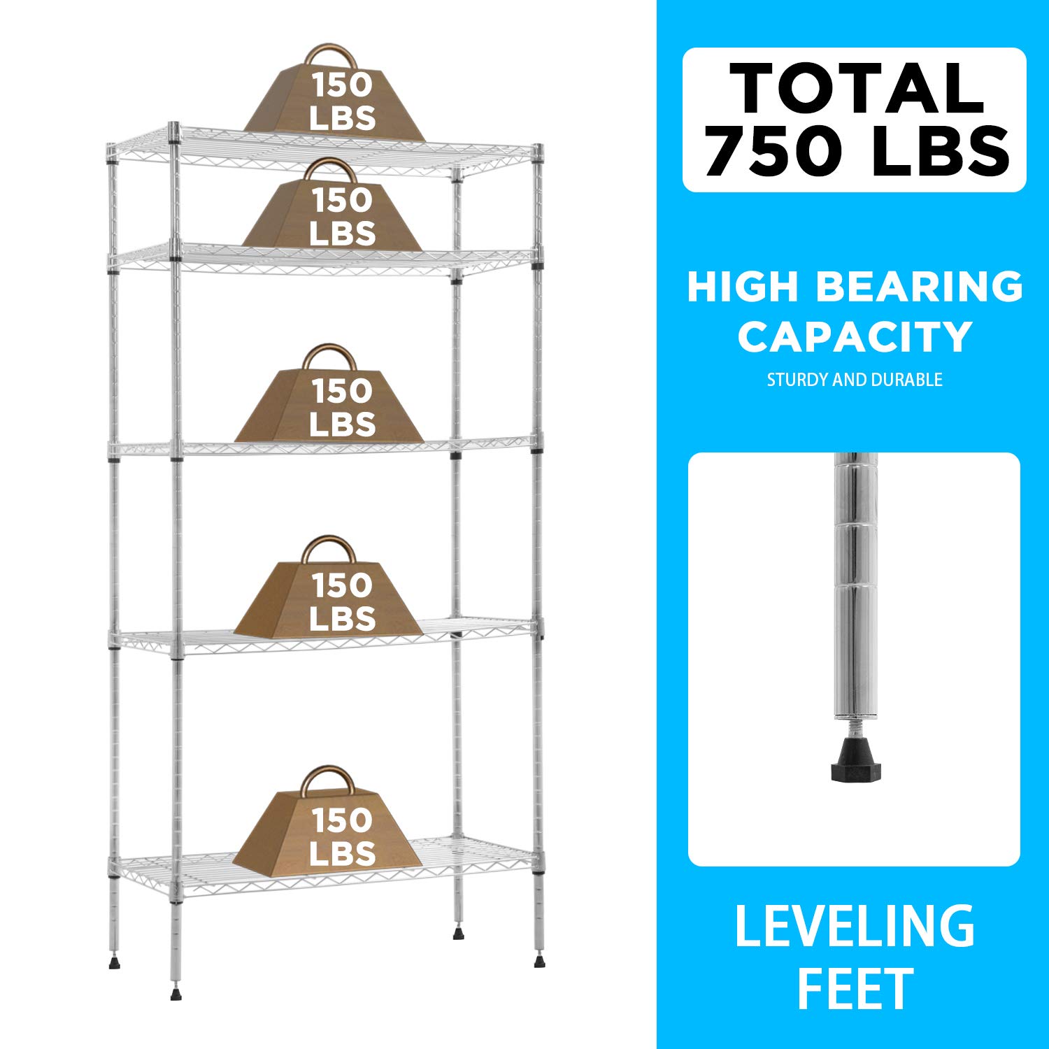 FDW 30" L×14" W×60" H Wire Shelving Unit Commercial Metal Shelf with 5 Tier Casters Adjustable Layer Rack Strong Steel for Restaurant Garage Pantry Kitchen Garage,Chrome