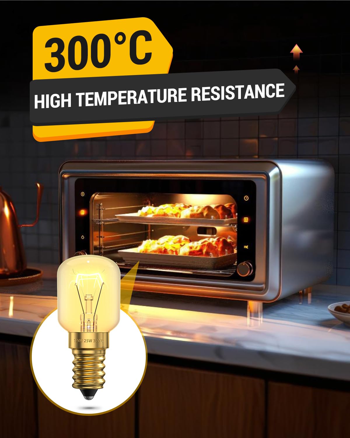 DoRight 25 Watt Oven Light Bulb,E14 T25 300℃ High Temp Appliance Light Bulbs Replacement for Oven, Refrigerator, Microwave,Wax Warmer,120V Clear, Dimmable,2-Pack