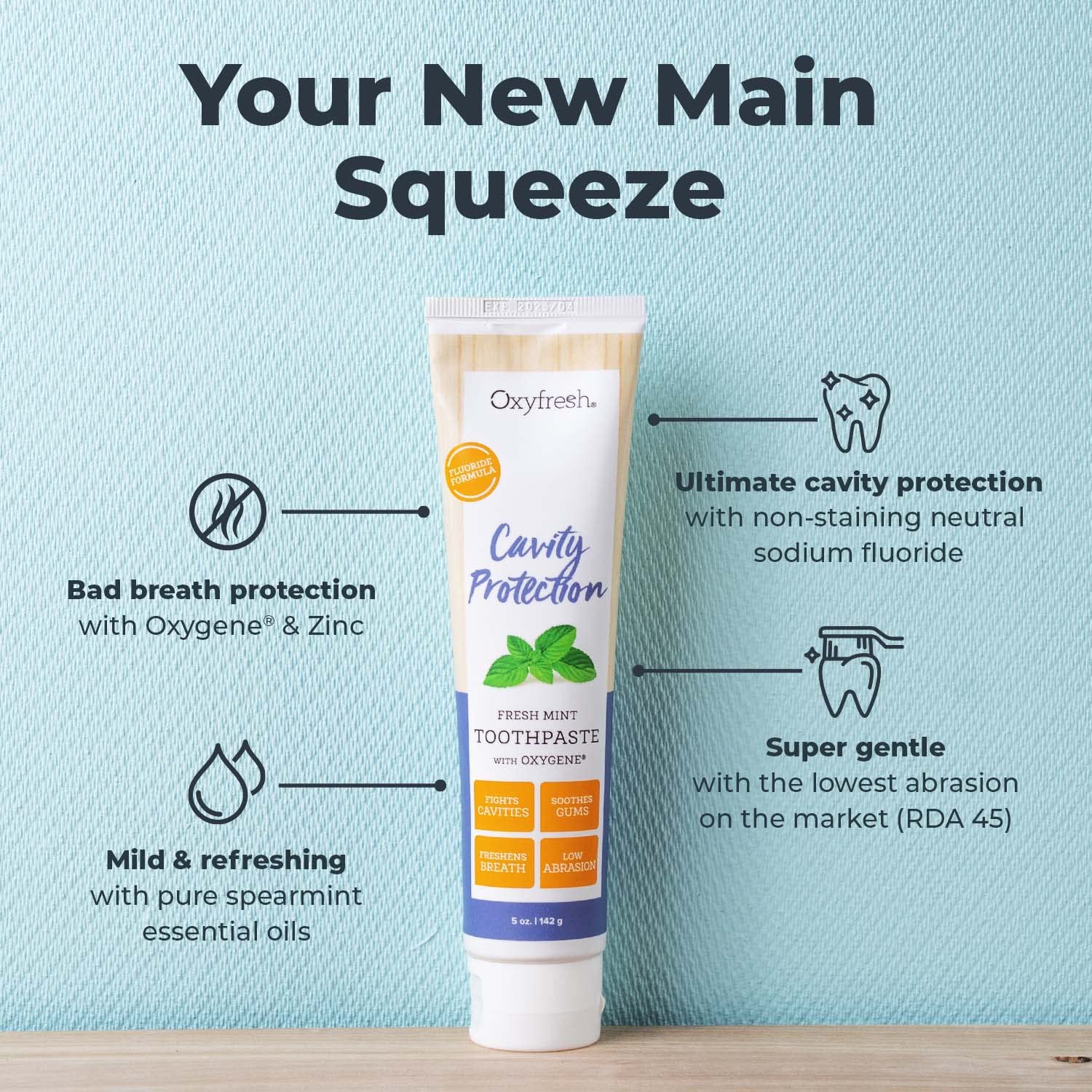 Premium Oxyfresh Cavity Protection – Fresh Mint Fluoride Toothpaste – Low Abrasion Anticavity Toothpaste for Sensitive Teeth – Remineralizing Enamel Repair to Prevent Tartar & Cavities | 5oz