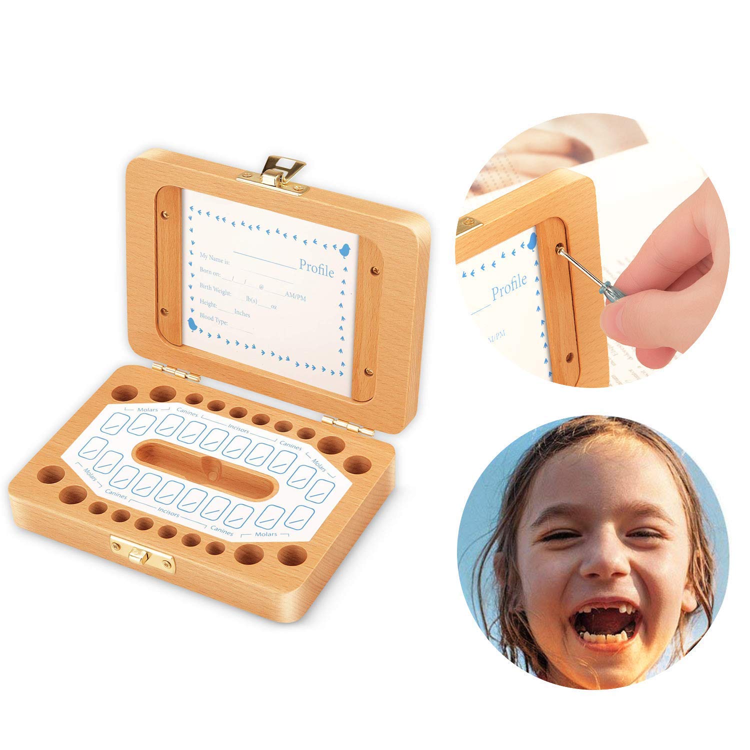 Baby Tooth Box,Solid Wood Teeth Boxes,Teeth Storage Box,Baby Save Boxes,Kids Keepsake Organizer for Baby Teeth and Hair,Baby Shower& Birthday Gift