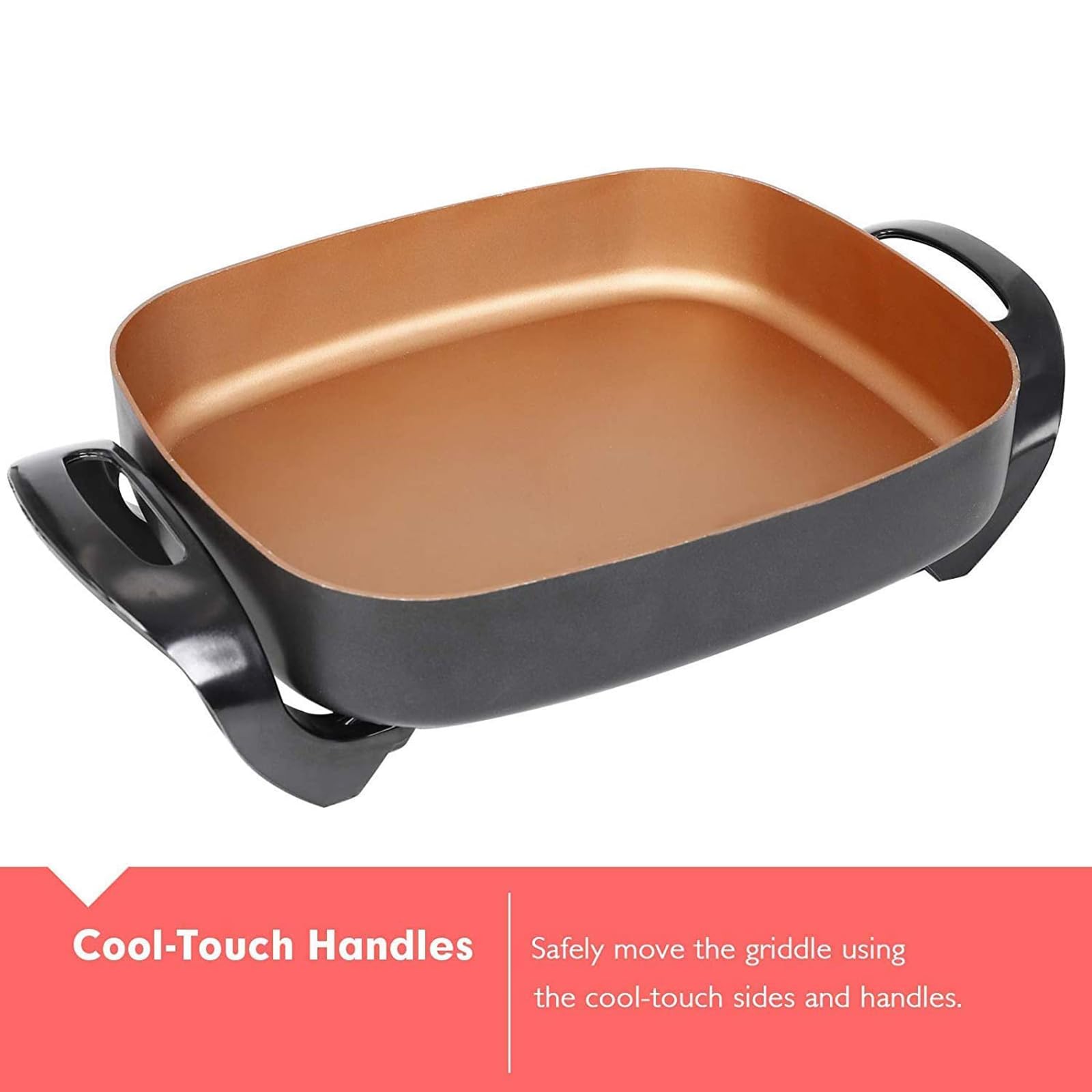 Caynel Professional Non-stick Copper Electric Skillet Jumbo, Deep Dish with Tempered Glass Vented Lid, Upgrade Thermostat, 16”x 12”x 3.15”- 8 quart (Black-1)