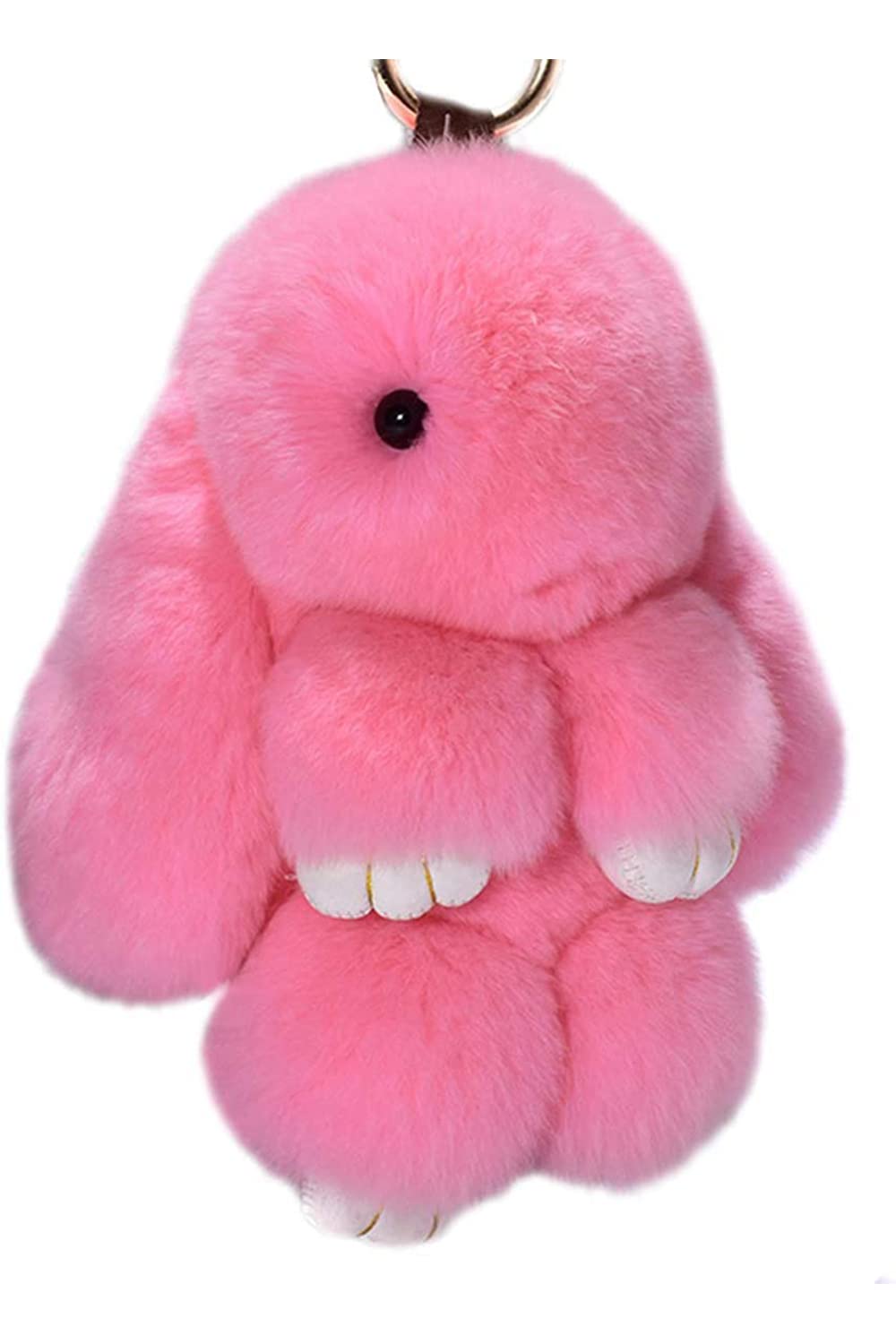 HXINFU Real Rabbit Fur Ball Keychain Bag Plush Pom Poms Fluffy Bunny Keychain