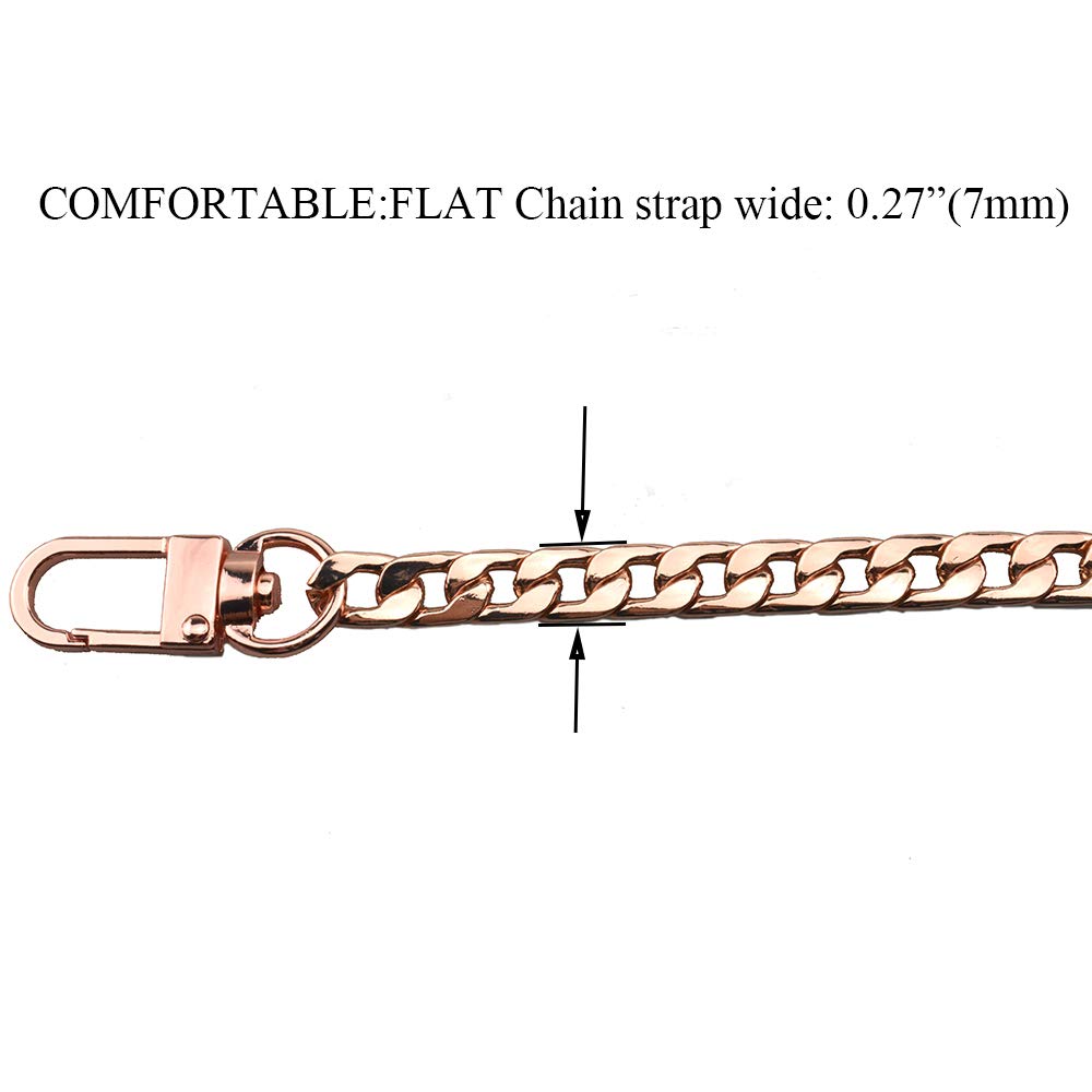 HAHIYO Mini Pochette Purse Chain Strap Slim Wide 7mm for LV Length 39.4 inches Extra Thick 2.6mm Rose Gold for Shoulder Cross Body Sling Handbag Wallet Clutch Comfortable Flat Metal Strap 1 Pack
