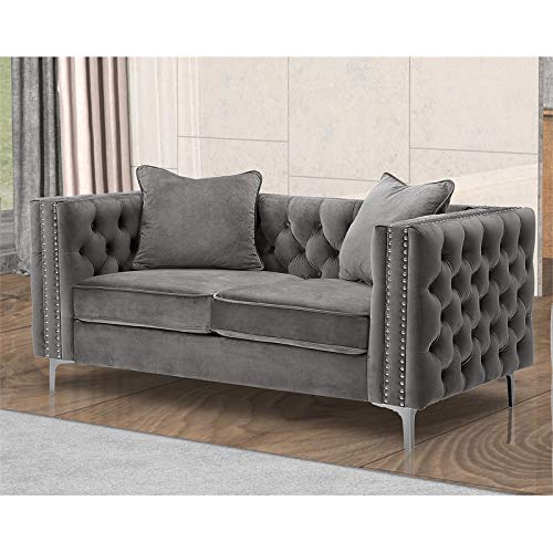 BOWERY HILL 3-Piece Tufted Modern Velvet Living Room Set in Gray