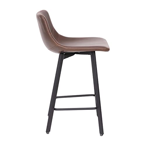 Flash Furniture Caleb Modern Armless 24 Inch Counter Height Stools Commercial Grade w/Footrests and Matte Metal Frames, Set of 2