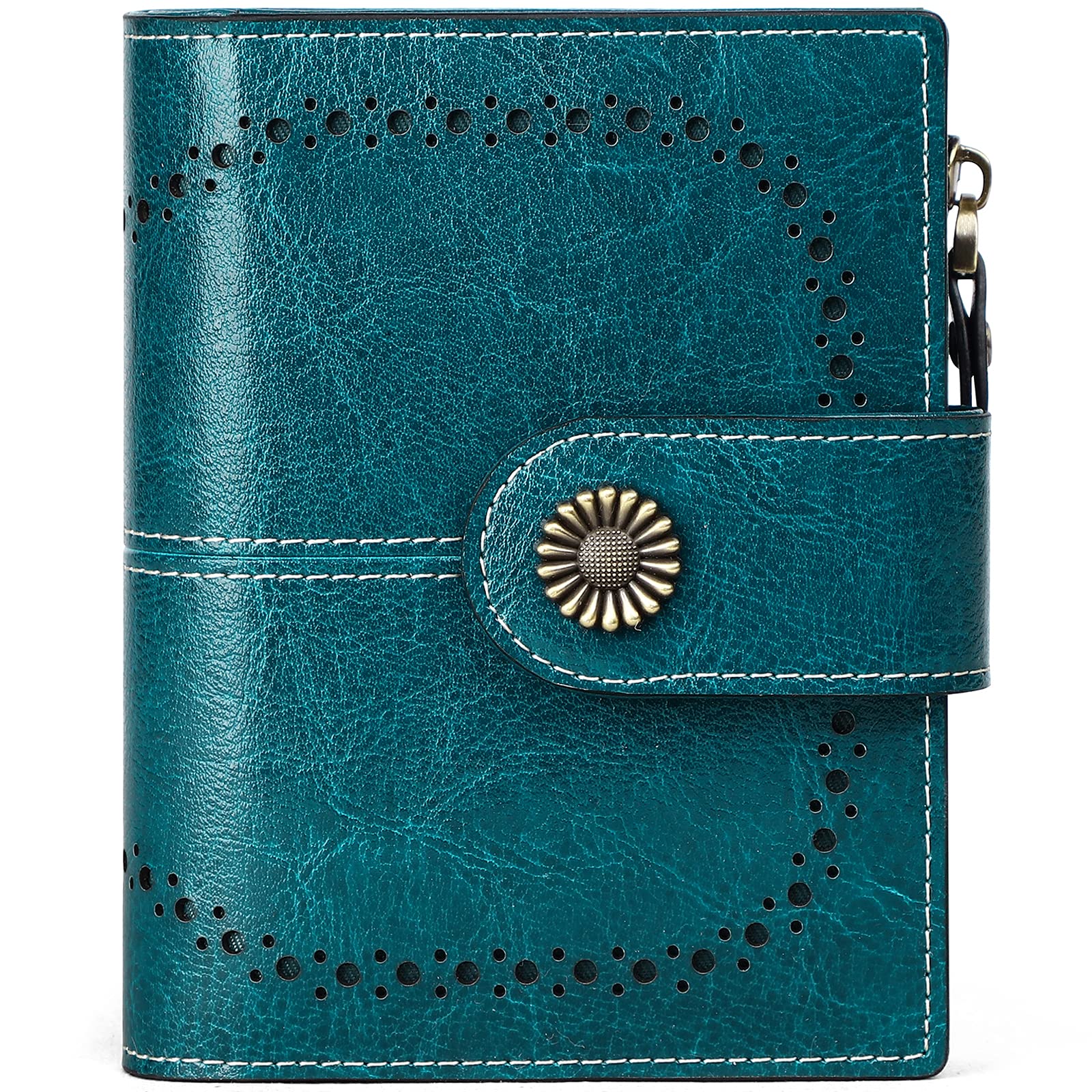 Seammer Small Leather Wallet for Women RFID Blocking Bifold Zipper Pocket Card Case Purse with 2 ID Windows (Blue)